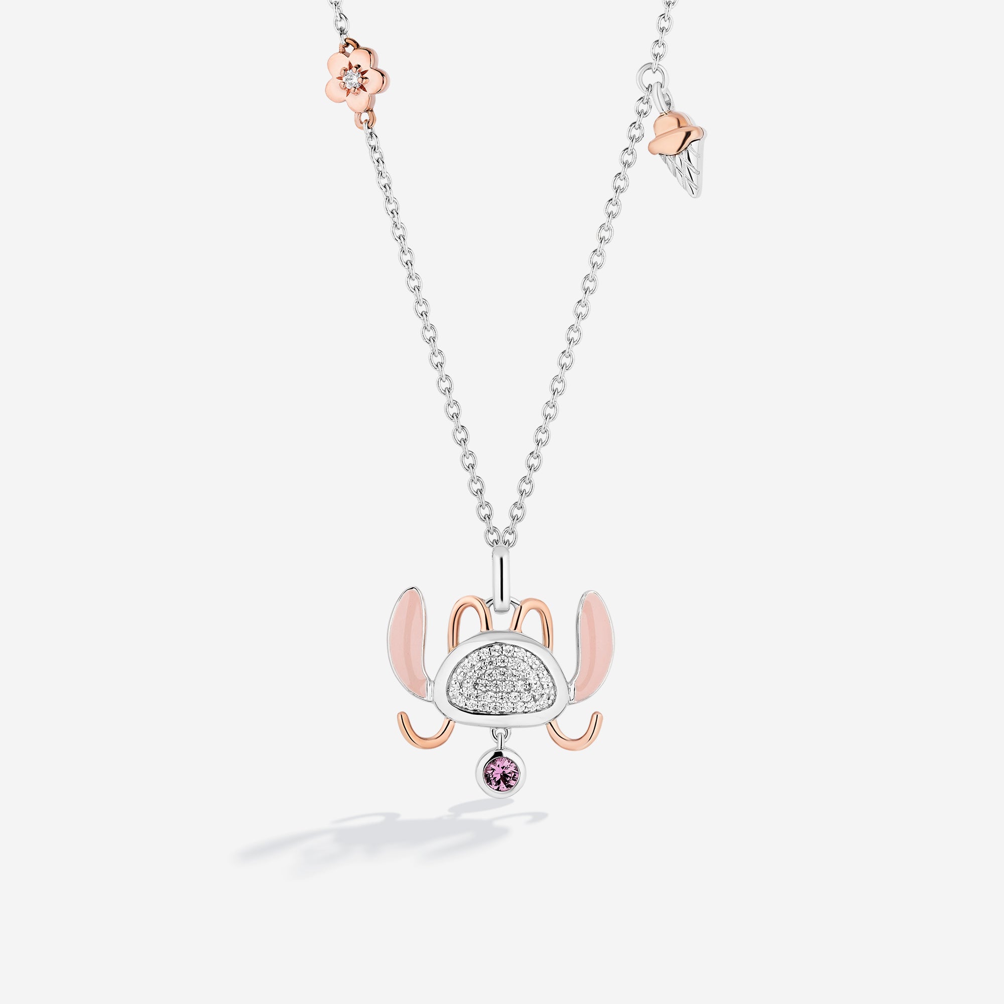 Disney Angel Inspired Enamel, Pink Sapphire & Diamond Necklace Sterling ...